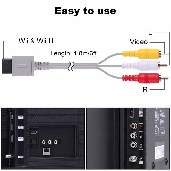 AV Cable for Wii Wii U, Audio Video AV Cable Cord for Nintendo Wii and ...