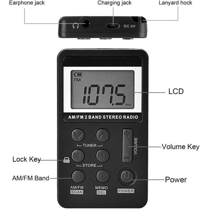 Mini radio stéréo portable, radio de poche rechargeable, radio stéréo ...