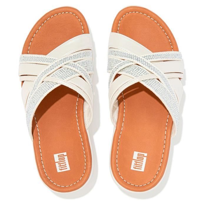 Fitflop Kessia Sleek Crystal Slides, Sandale cale Femme, Crme, 36 EU ...