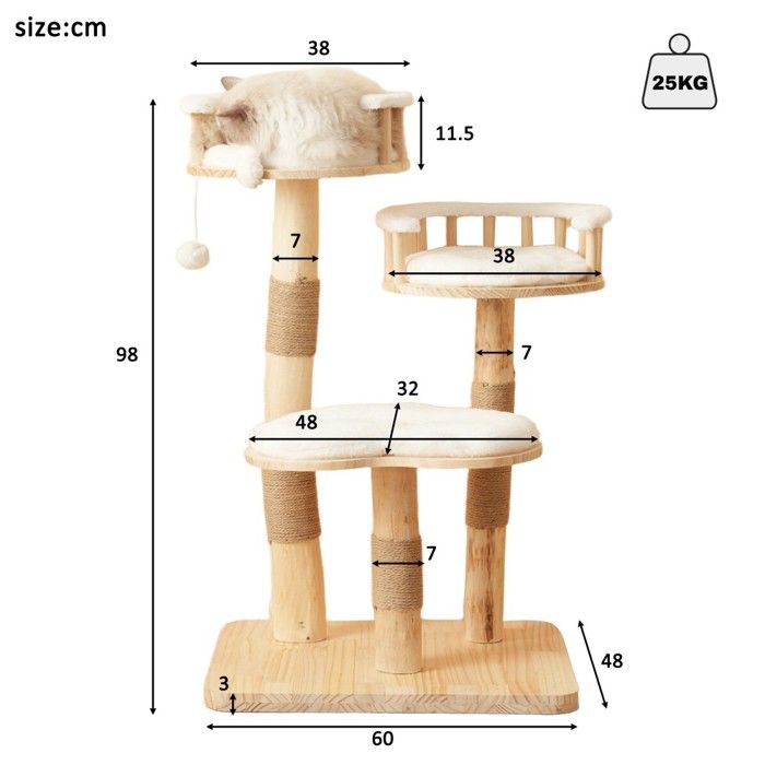 Arbre Chat Design Nuage 98cm,3 Niveaux,Coussins Amovibles Et Balles ...