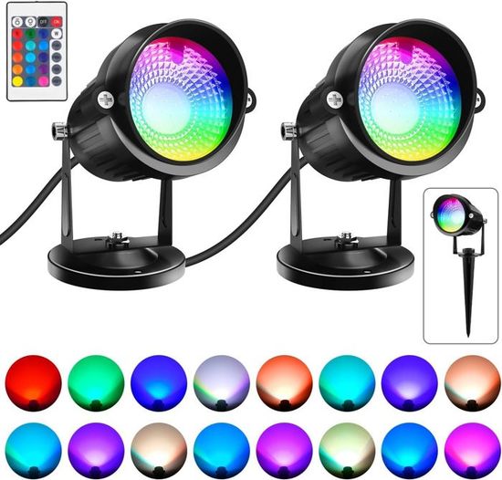 Rgb-2p Rgb-2p Spot LED RGB, Projecteur Extérieur LED avec Télécommande ...