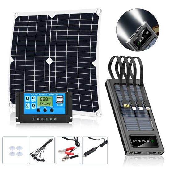 Kit panneau solaire 25W et 4 USB Solar Powerbank Kit solaire, Panneaux solaires monocristallins ...