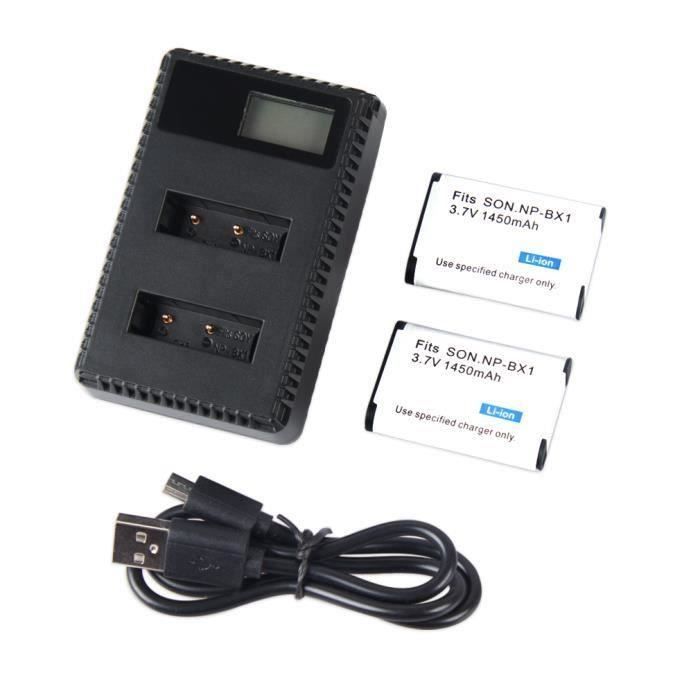 Batterie de remplacement (pack de 2) et chargeur rapide double LCD pour Sony NP-BX1, NP-BX1 - M8 ...