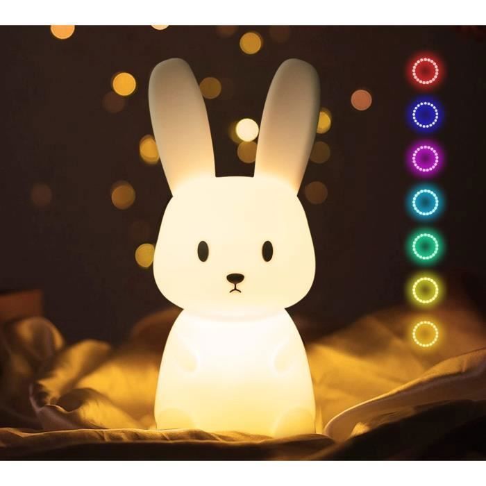 Lapin Veilleuse Bebe Avec 7 Changements de Lumière,Contrôle de tap ...