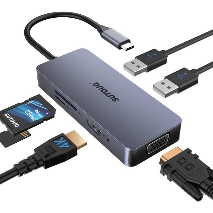 Hub Usb C, Station D'Accueil, Adaptateur Usb C 6 En 1, Dongle Multiport Hdmi 4K, Avec Ports Vga ...