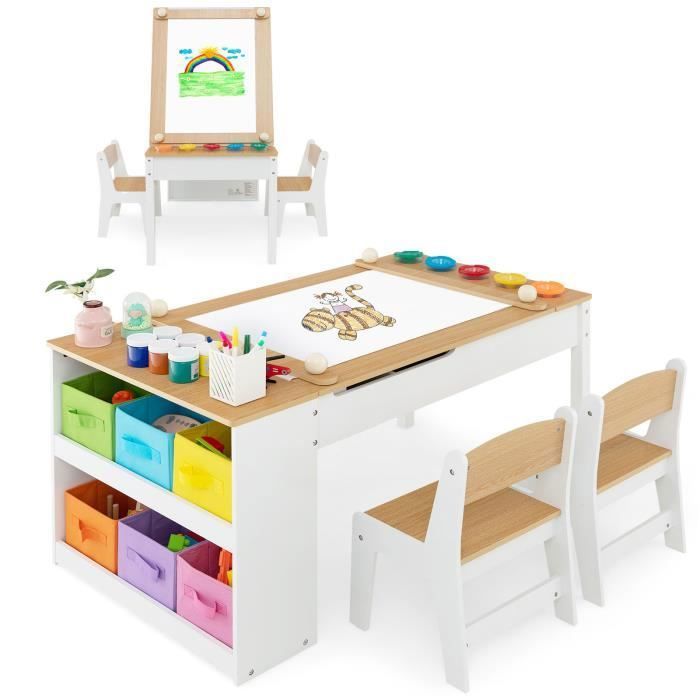 COSTWAY Ensemble Table 2 en 1 et 2 Chaises Enfants-Plateau Relevable ...