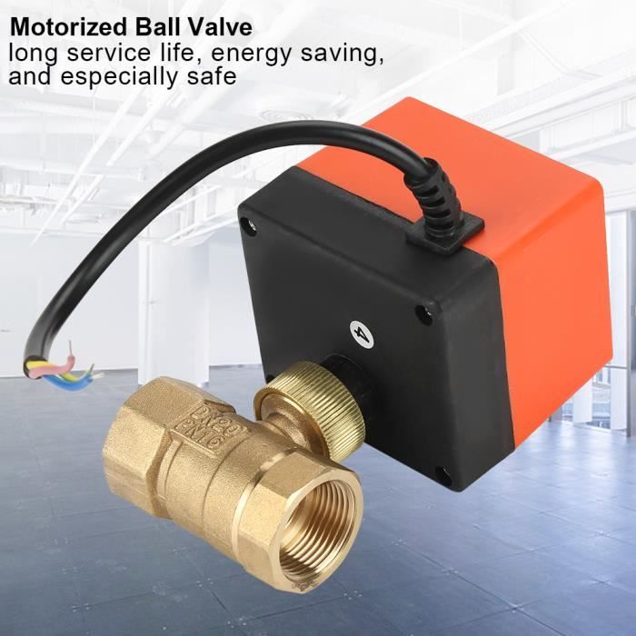 FAN-Vanne à bille motorisée Vanne à Bille en Laiton Motorisée 2 Voies 3-Wire Control G3/4 DN20 ...