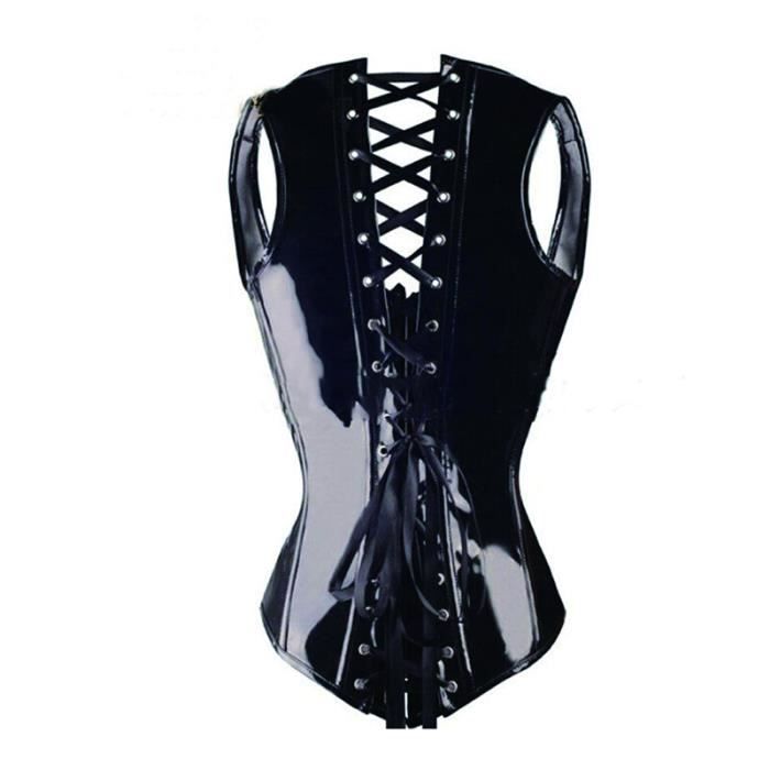 Bustier Sexy en Faux cuir PVC,Costume gothique noir,Corset Basque ...