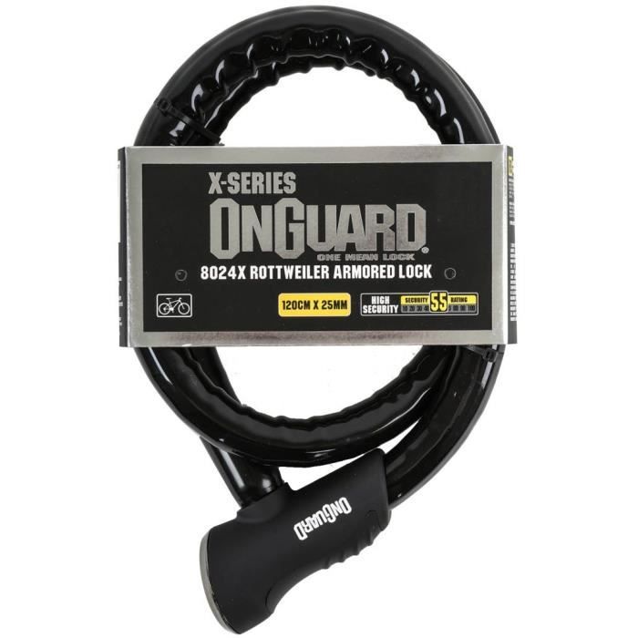 Antivol câble Onguard Rottweiler X - noir - 120 cm/25 mm - Cdiscount Sport