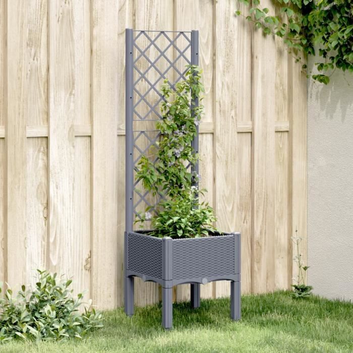 PAL-Jardinière avec treillis gris 40x40x142 cm PP-PAL367916 - Cdiscount Jardin