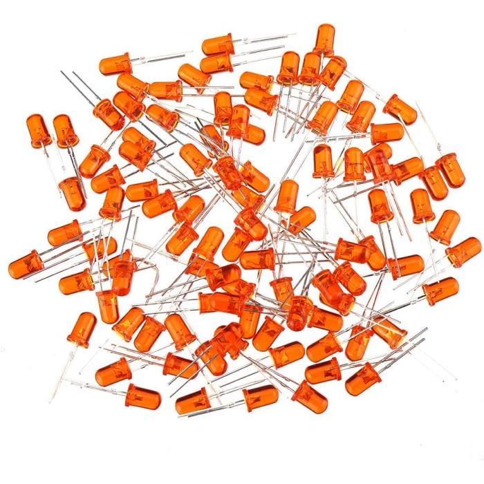 100Pcs 5Mm Led Orange Pieds De Diode Électroluminescente Longs 16-18Mm ...