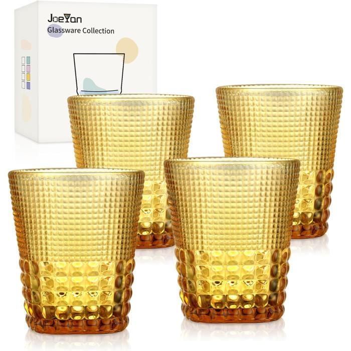 Verres À Eau En Verre Ambré 300 Ml Avec Texture En Diamant, Lot De 4 ...
