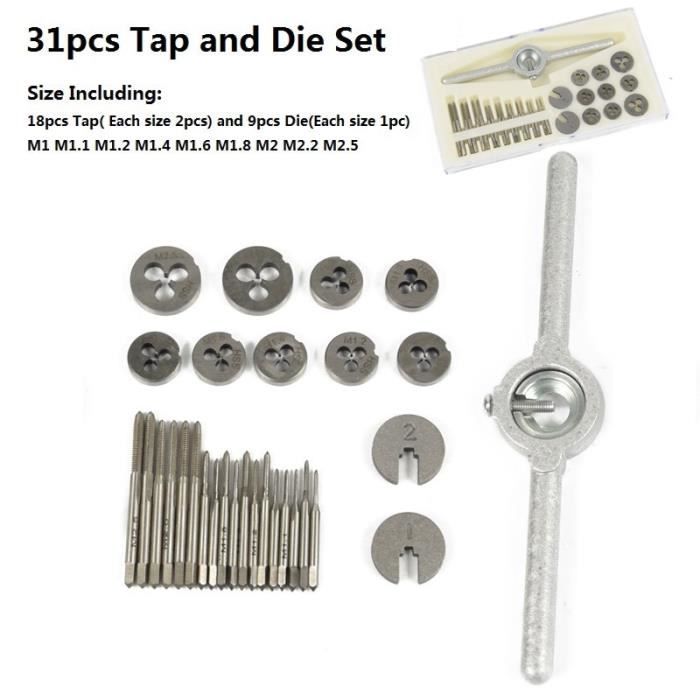 Ensemble de 31pcs d'outils de taraudage et matrice à vis en acier allié ...