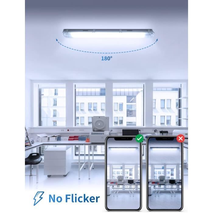 Neon Led Avec 2 Tubes 60Cm, 18W 1800Lm Led Tube Led Plafonnier, 6000K ...