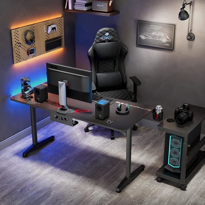 EUREKA ERGONOMIC Bureau Gaming 152 70 cm Bureau Gamer P60 Bureau pour Gaming PC Informatique Table avec Tapis de Souris Porte 130 Cdiscount Informatique