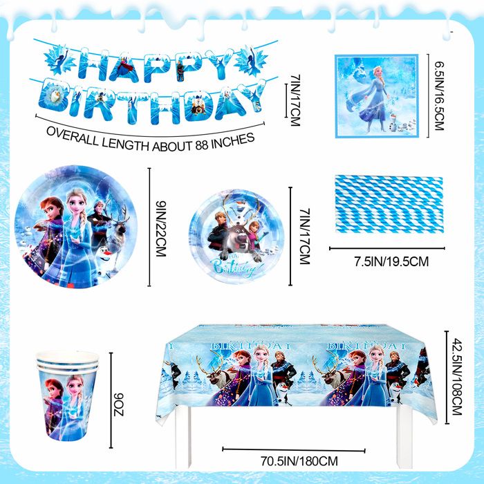 61 Pièces Vaisselle Thème Enfant Service Vaisselle Jetable Thème Frozen ...