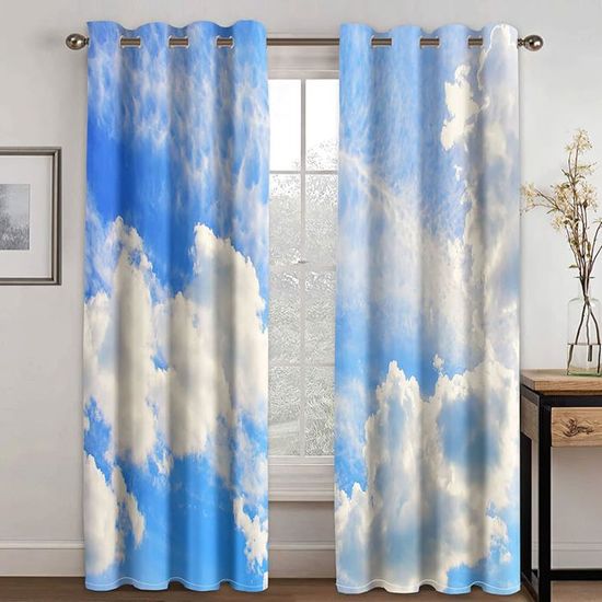 Rideau Occultant Thermiques Phonique 3D Ciel Bleu Nuages Blancs Motif ...