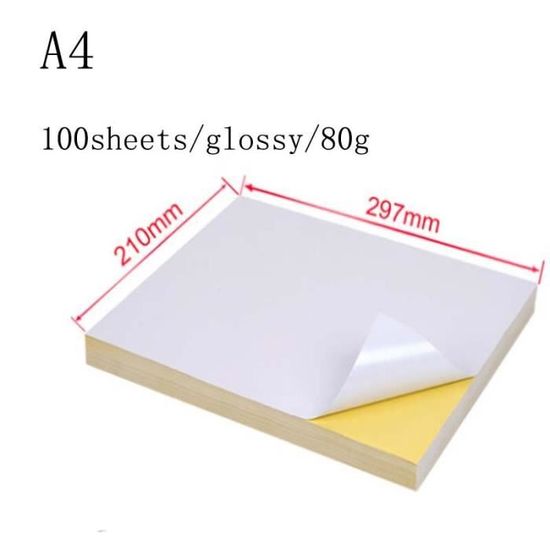 Gommette,Feuille de papier autocollante A4 A3, blanc, Surface mate et brillante, pour imprimante ...