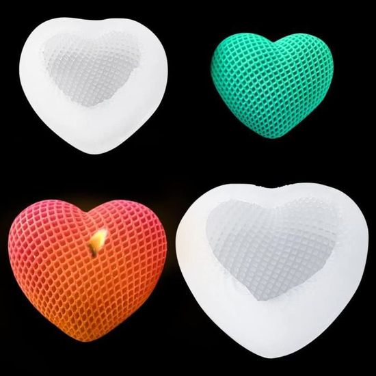 2 Pcs Moules Résine Epoxy Forme De Coeur 3D, Love Heart Candle Mold ...