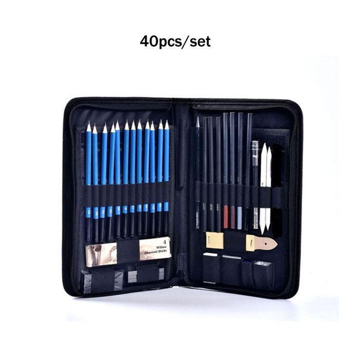Ensemble de crayons à croquis et crayons à documents,trousse à outils d'art de dessin,crayon à l ...