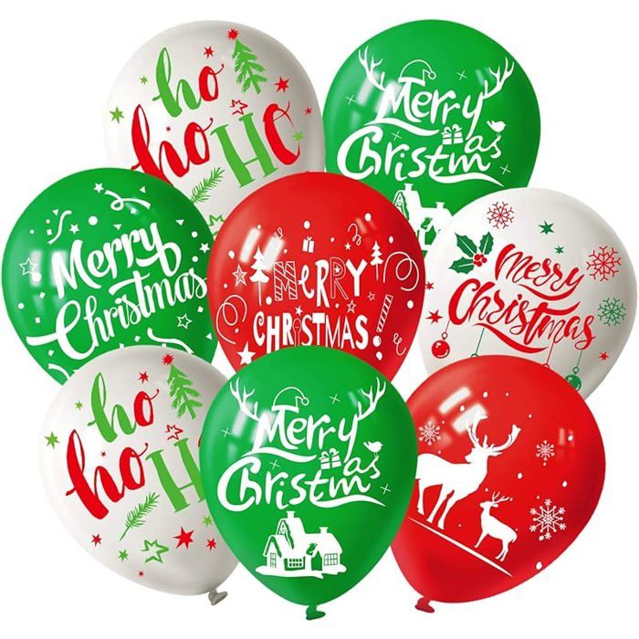 25 ballons de fête de Noël, 12 pouces, blanc, rouge, vert, latex, 6 ...
