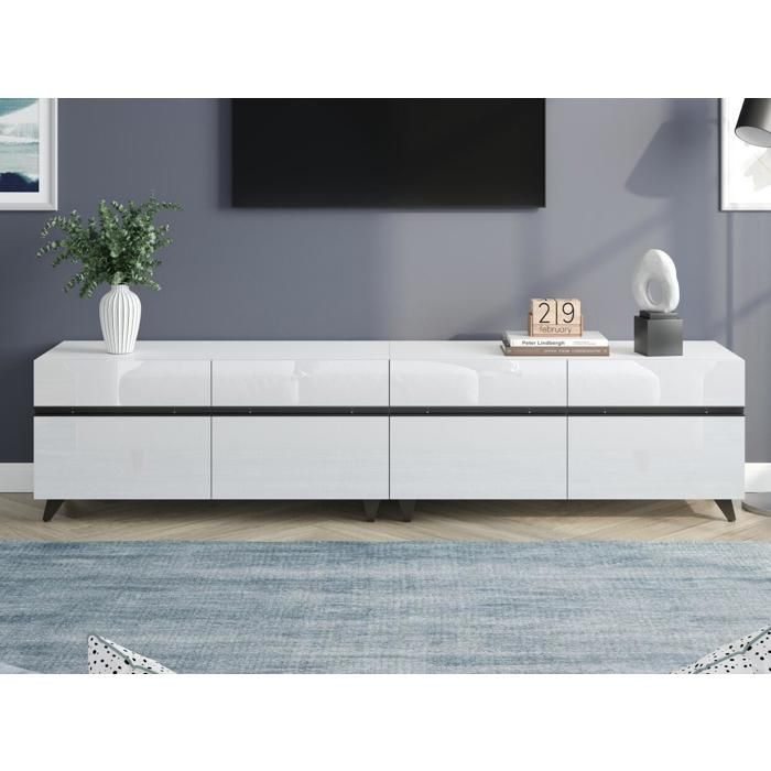Meuble TV,Lowboard avec 4 armoires et cloisons réglables,meuble de ...