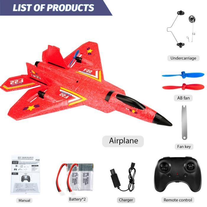 RD PAS BOX-2B - Avion télécommandé RC F22 2.4G pour enfants, Avion ...