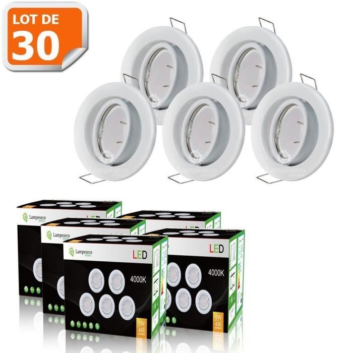 Lot De 30 Spot Led Encastrable Complete Orientable Blanc Avec Ampoule