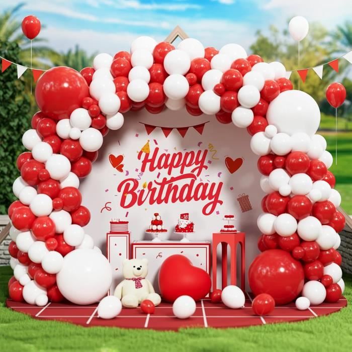 138 Pcs Ballons Rouges Et Blancs, Kit Guirlande Ballon Rouge Et Blanc ...