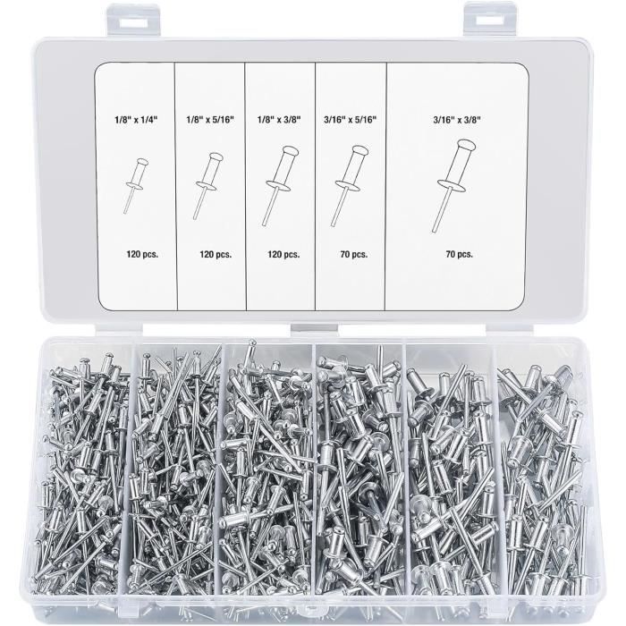 Ensemble de rivets aveugles en alm, pack de 500 rivets Alu-Acier ...