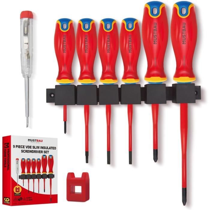 9 Pièces Tournevis Isolés, 1000V Tournevis Electricien Certifiés Vde ...