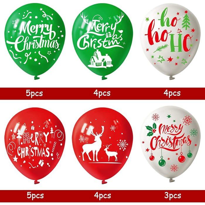 25 ballons de fête de Noël, 12 pouces, blanc, rouge, vert, latex, 6 ...