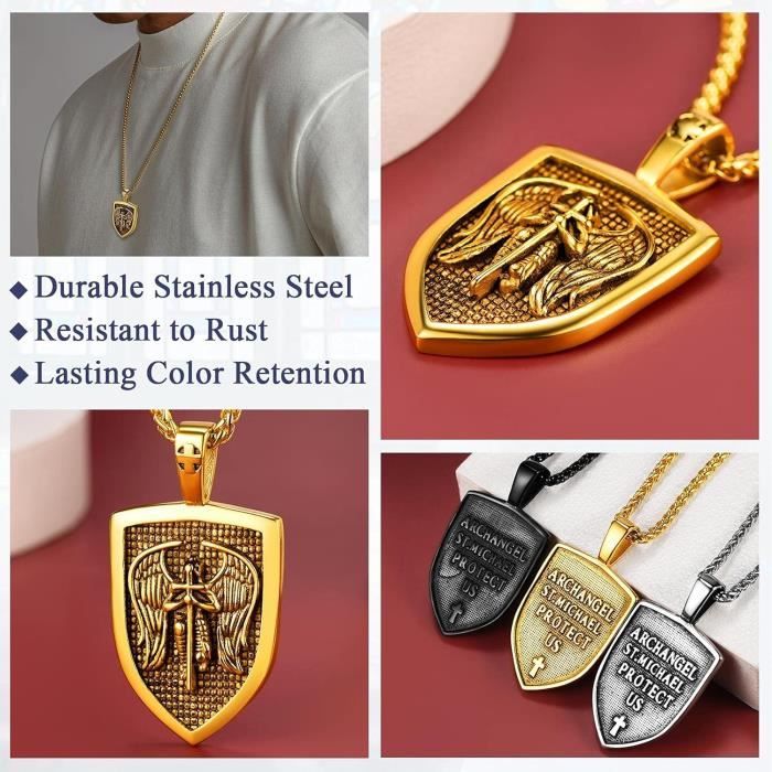 Médaille Archange Michael Collier Saint Michel Pendentif St Michel Ange ...