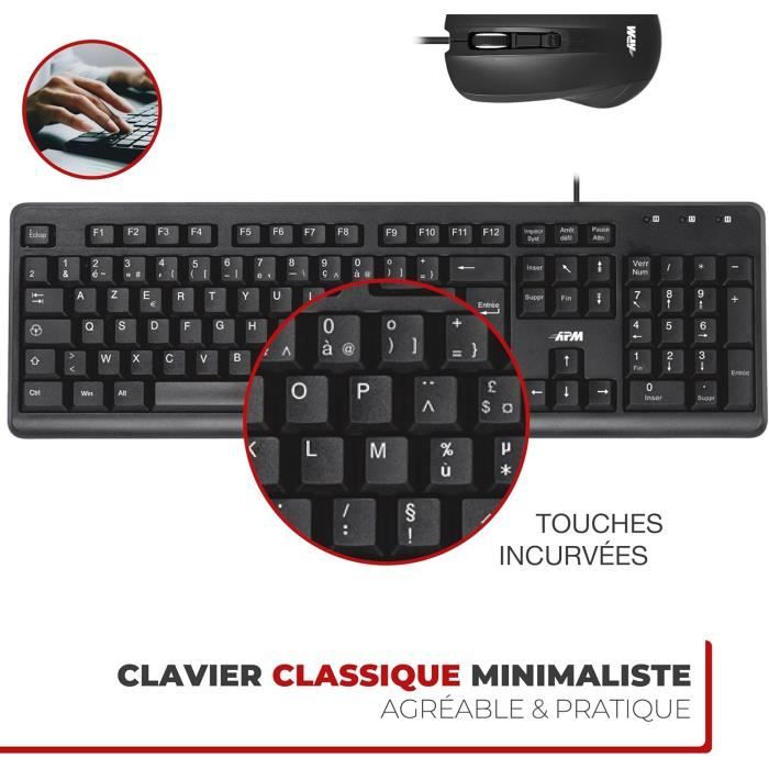 Pack Clavier Souris Filaire, Combo Clavier Azerty Français Et Souris ...