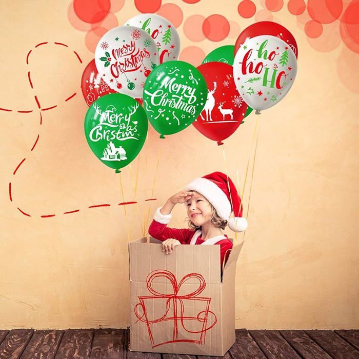 25 ballons de fête de Noël, 12 pouces, blanc, rouge, vert, latex, 6 ...