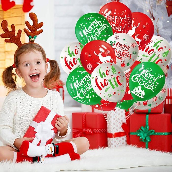 25 ballons de fête de Noël, 12 pouces, blanc, rouge, vert, latex, 6 ...