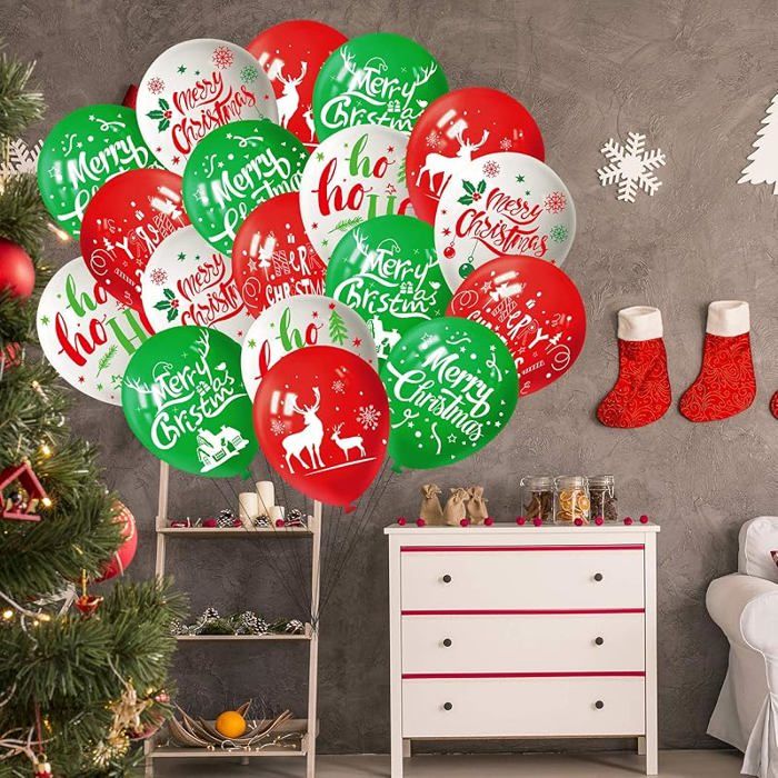 25 ballons de fête de Noël, 12 pouces, blanc, rouge, vert, latex, 6 ...