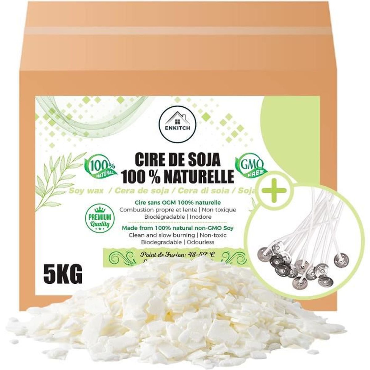Cire de Soja 100% Naturelle - 5 KG - 50 MÈCHES+E-BOOK OFFERT- Cire ...
