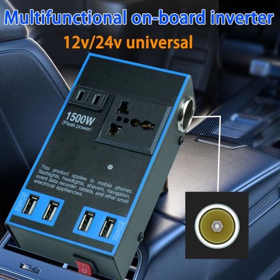 Akozon Convertisseur de courant pour voiture 12V 24V vers 110V 220V 1500W Multifonctionnel ...