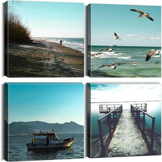 Impression sur toile - 4 Parties - Cadre Moderne - 30x30cm - Mer ...
