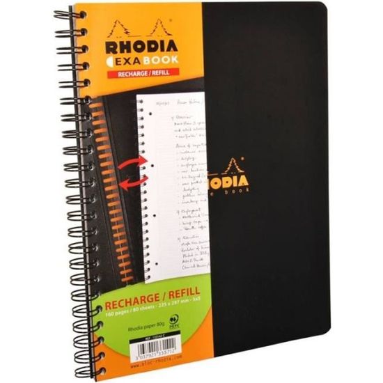 Cahier Recharge Exabook Rhodia reliure intégrale 160 pages A5+ LIGNE ...