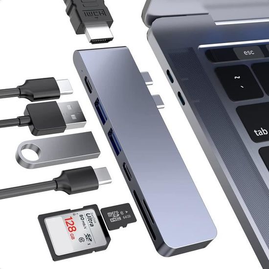 Adaptateur USB C pour MacBook Pro-Air M1-M2 2021-2020-2019, avec ...