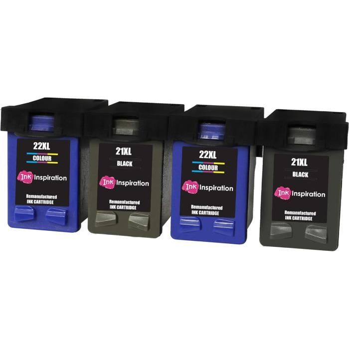 4 Cartouches d'encre Remanufacturées pour HP 21XL 22XL Deskjet F2120 ...