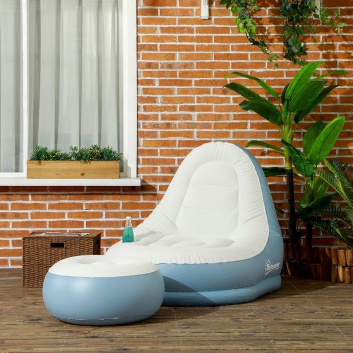 Canapé Gonflable Blanc 125x100x87cm - Repose-pieds & Porte-gobelet ...