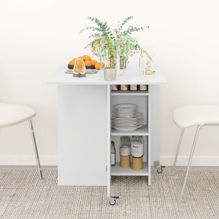Table pliante blanche 114x70x75 cm avec étagères et tiroir - Table ...