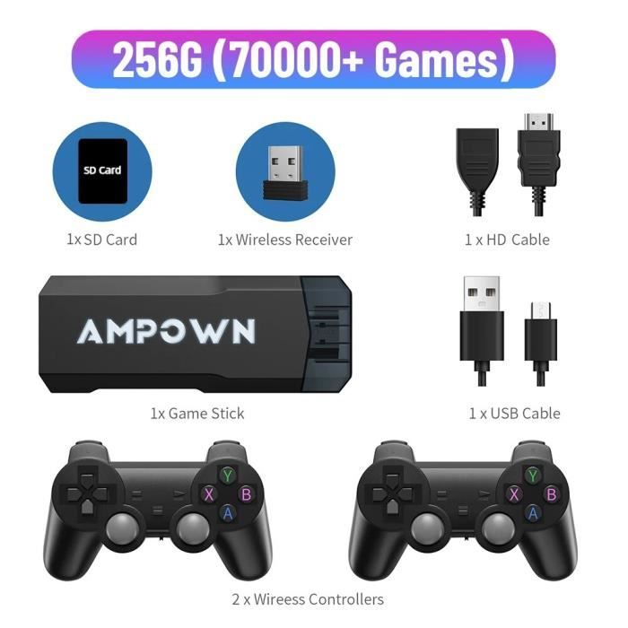 256g - Console de jeu vidéo rétro GD20, manette sans fil 2.4G, clé de ...