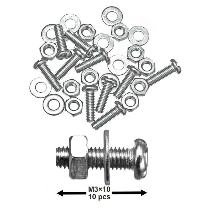 Lot de 10 jeux de vis, écrous et rondelles M3 x 10 mm - Tête ronde en ...