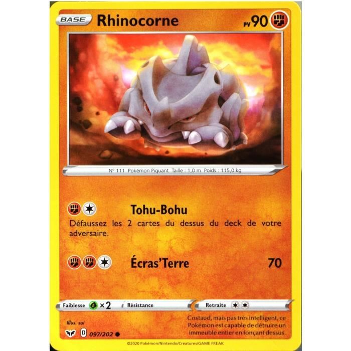Carte Pokémon 97-202 Rhinocorne 90 PV EB01 - Epée et Bouclier 1 NEUF FR ...