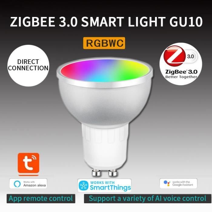 5 pièces - Lampe LED connectée Tuya Zigbee Gu10, 5W, RGBCW, Spot ...