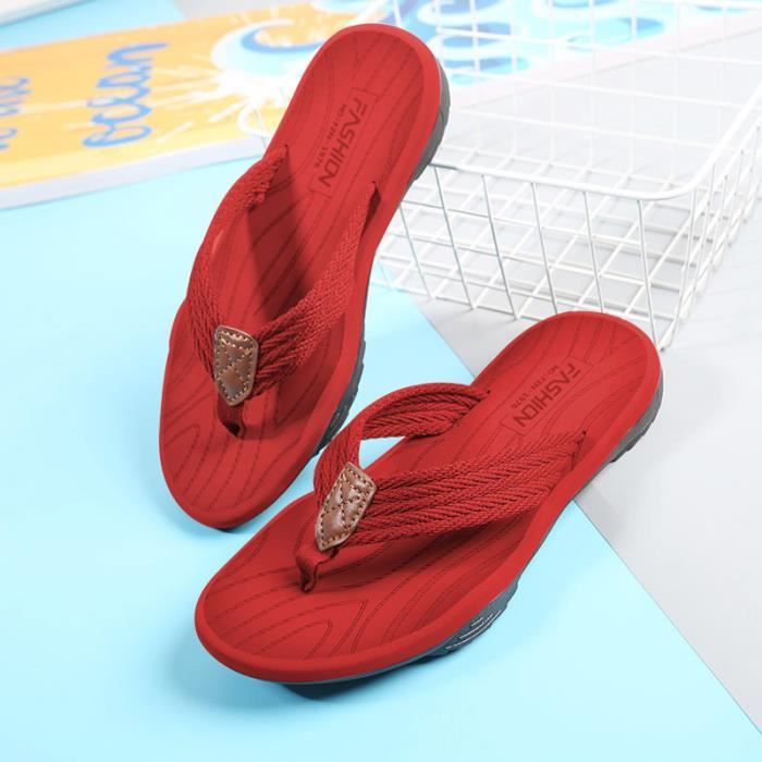 Tongs Homme Talon plat pour plage Doux Antidérapant - Rouge - Cdiscount ...